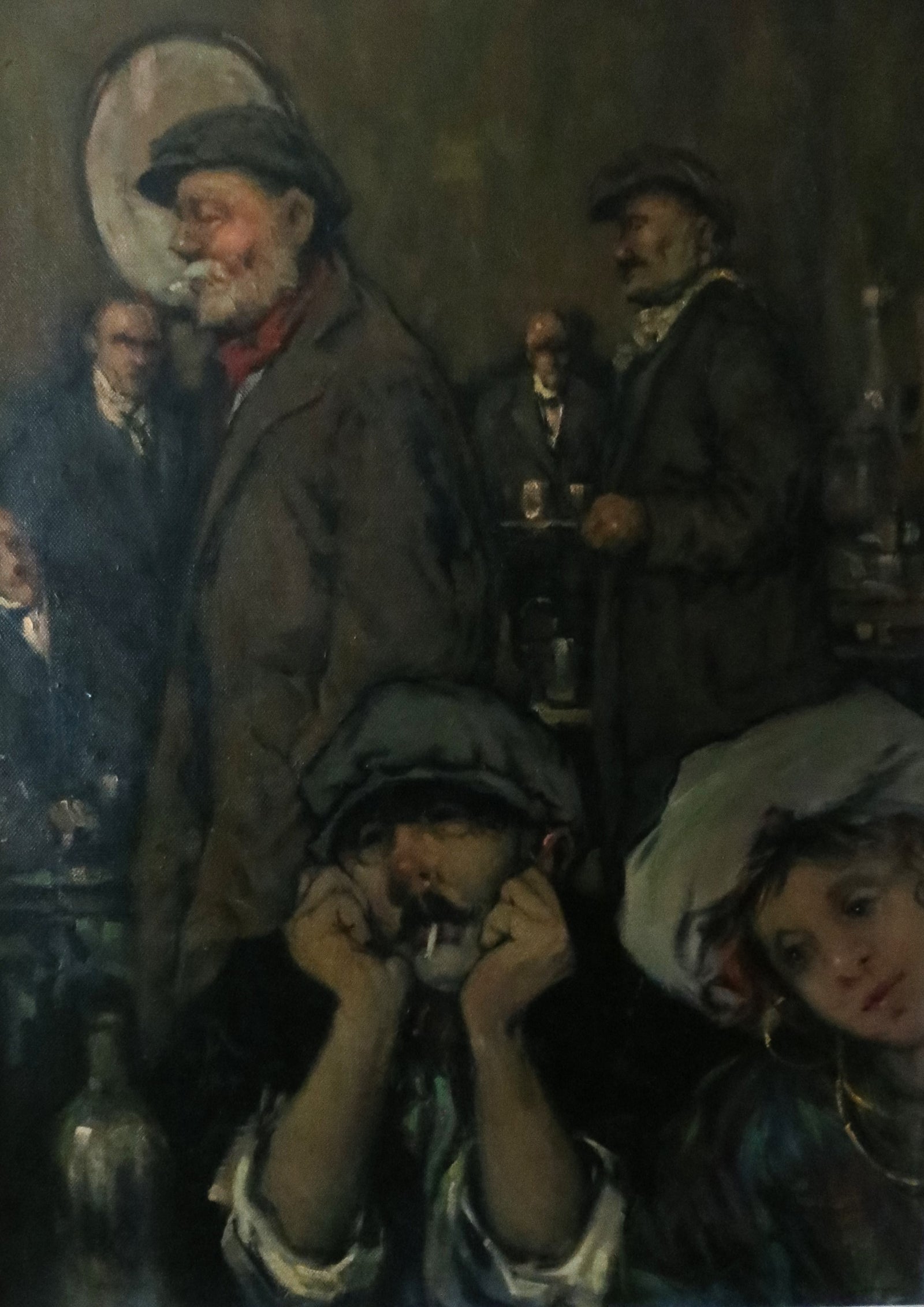 Self portrait of the artist drinking with friends in the pub